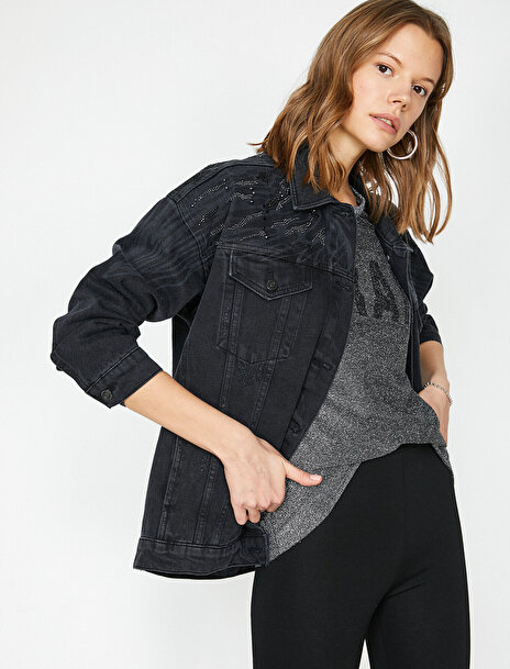 Koton Kadın Boncuk Detaylı Jean Ceket