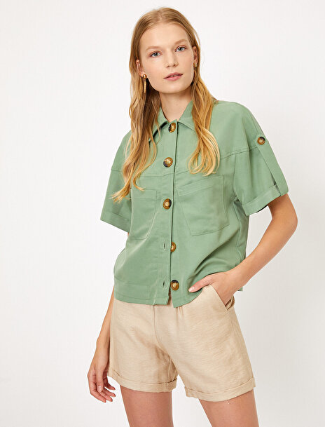 Koton Kadın Düğme ve Cep Detaylı Kısa Kollu Ceket