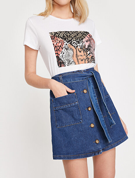 Koton Kadın Beli Bağlamalı Jean Etek