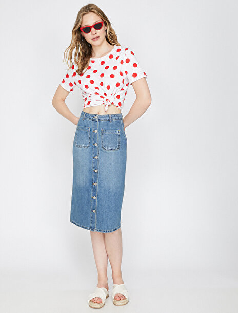 Koton Kadın Düğme Detaylı Jean Etek