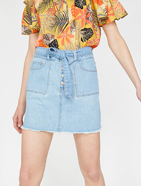 Koton Kadın Beli Bağlamalı Jean Etek