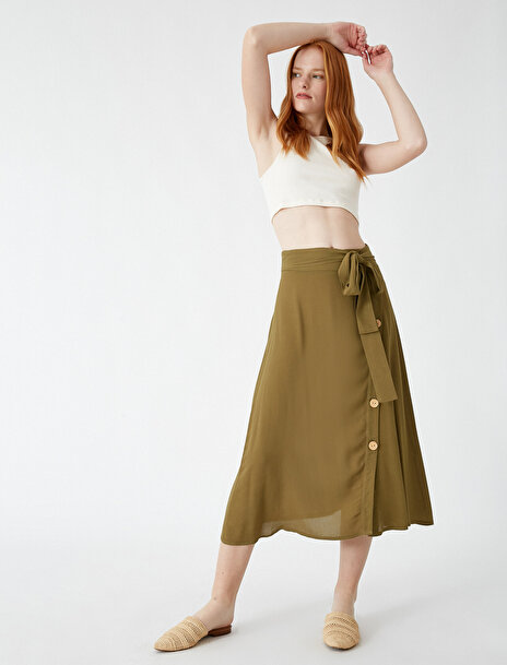 Koton Kadın Yüksek Bel Kemerli Düğmeli Etek