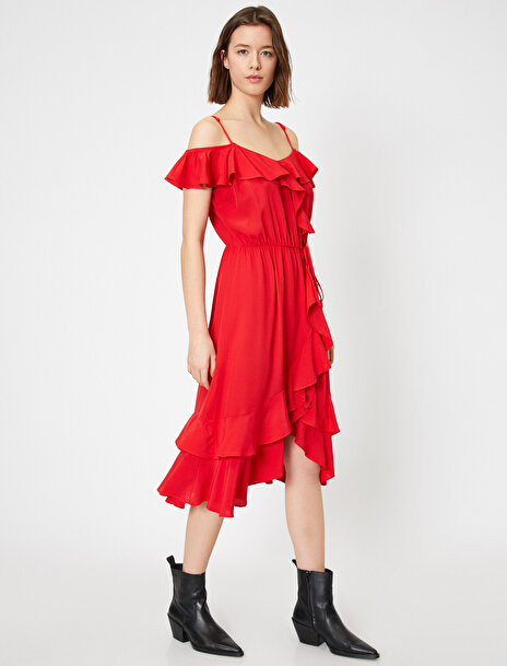 Koton Kadın Volan Detaylı V Yaka Elbise Koton Kadın Volan Detaylı V Yaka Elbise