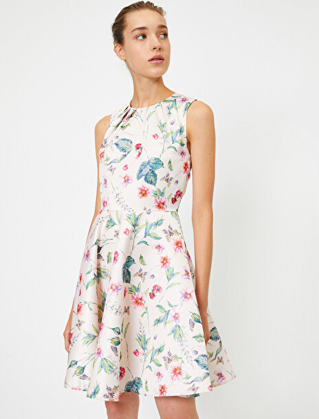 Koton Kadın Çiçekli Elbise Abiye Mini Bisiklet Yaka