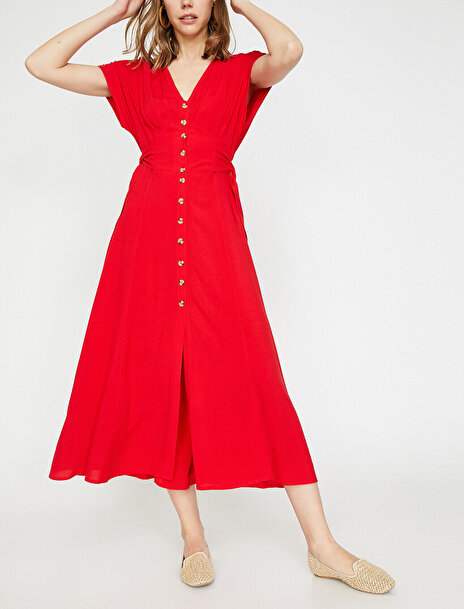 Koton Kadın Kırmızı Gömlek Elbise