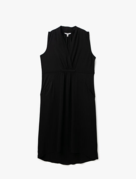 Koton Kadın V Yaka Kolsuz Midi Elbise