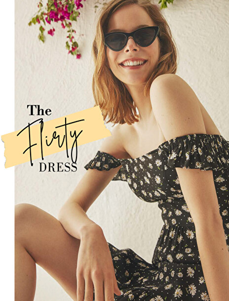 Koton Kadın Papatya Desenli Mini Elbise