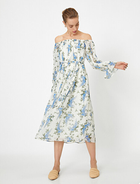 Koton Kadın Açık Omuzlu Uzun Kollu Çiçekli Elbise