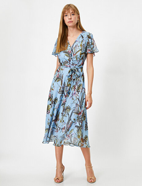 Koton Kadın Kısa Kollu Kemerli Çiçek Desenli Elbise