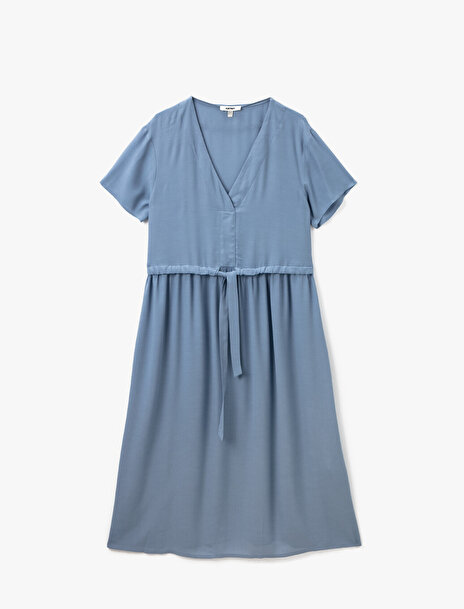 Koton Kadın Kısa Kollu V Yaka Beli Bağlamalı Elbise