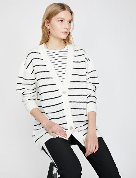 Koton Kadın Çizgili Triko Hırka