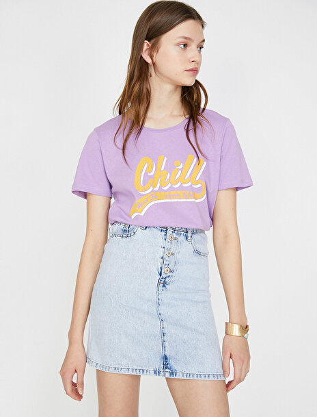 Koton Ole Genç Kız Bisiklet Yaka Baskılı Kısa Kol Tişört