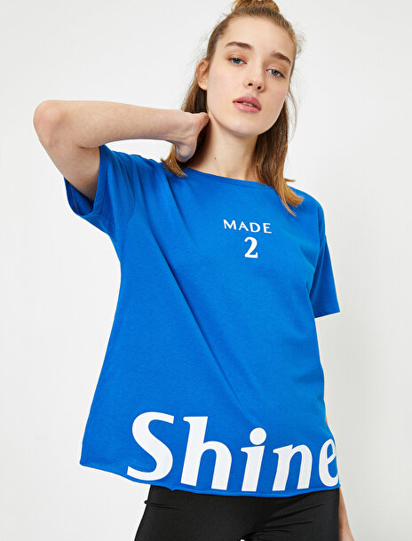 Koton Kadın Bisiklet Yaka Pamuklu Kumaştan Tişört