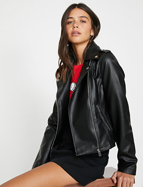 Koton Kadın Deri Görünümlü Mont