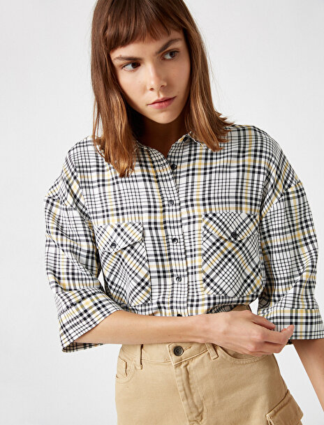 Koton Kadın 3/4 Kol Ekose Cepli Gömlek