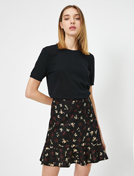 Koton Kadın Desenli Fırfır Detaylı Midi Etek