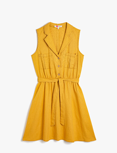 Koton Kadın V Yaka Kolsuz Cep Detaylı Düğme Detaylı Midi Elbise