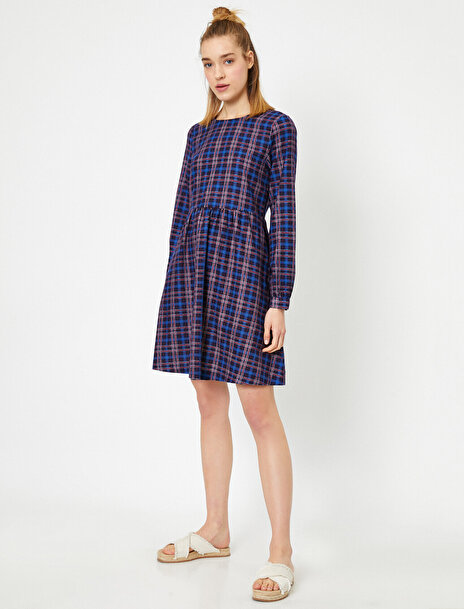 Koton Kadın Bisiklet Yaka Uzun Kollu Midi Elbise