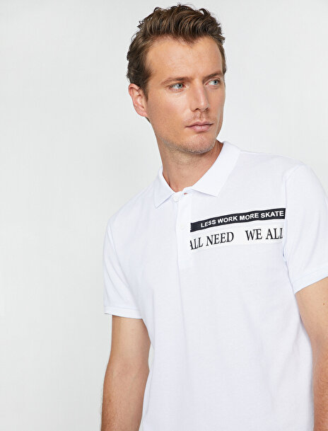 Koton Erkek Polo Yaka Yazılı Baskılı Pike Kumaş Slim Fit Tişört