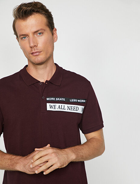Koton Erkek Polo Yaka Yazılı Baskılı Pike Kumaş Slim Fit Tişört