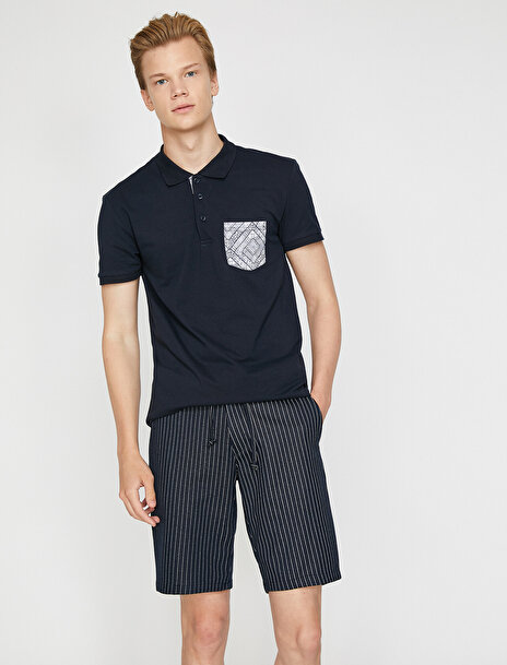 Koton Erkek Polo Yaka Baskılı Cep Detaylı Pike Kumaş Slim Fit Tişört