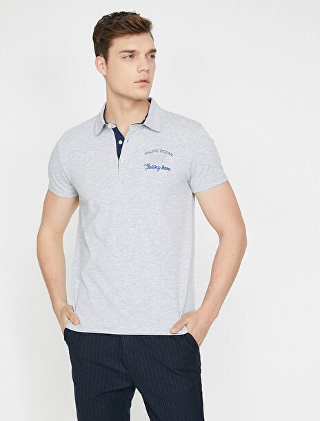 Koton Erkek Polo Yaka Kabartma Baskılı Süprem Kumaş Slim Fit Tişört