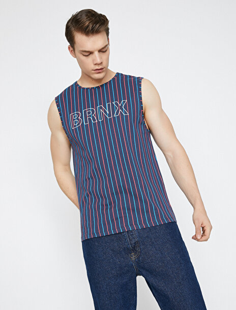 Koton Erkek Yazılı Baskılı Atlet Çizgili