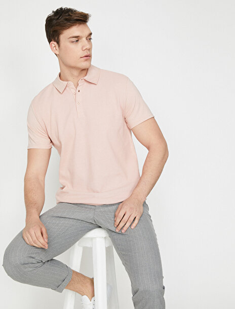 Koton Erkek Polo Yaka Kısa Kollu Dokulu Kumaş Slim Fit Tişört
