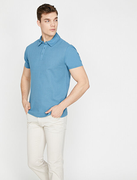 Koton Erkek Polo Yaka Kısa Kollu Dokulu Kumaş Slim Fit Tişört