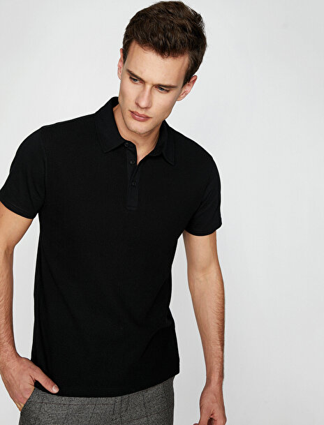 Koton Erkek Polo Yaka Kısa Kollu Dokulu Kumaş Slim Fit Tişört