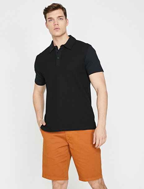 Koton Erkek Polo Yaka Kısa Kollu Dokulu Kumaş Slim Fit Tişört