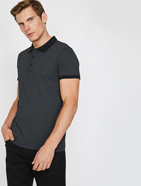 Koton Erkek Polo Yaka Dokulu Kumaş Konstrast Yakalı Slim Fit Tişört