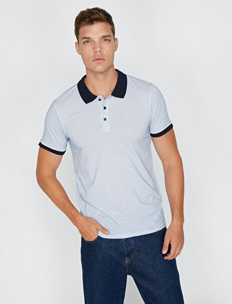 Koton Erkek Polo Yaka Dokulu Kumaş Konstrast Yakalı Slim Fit Tişört