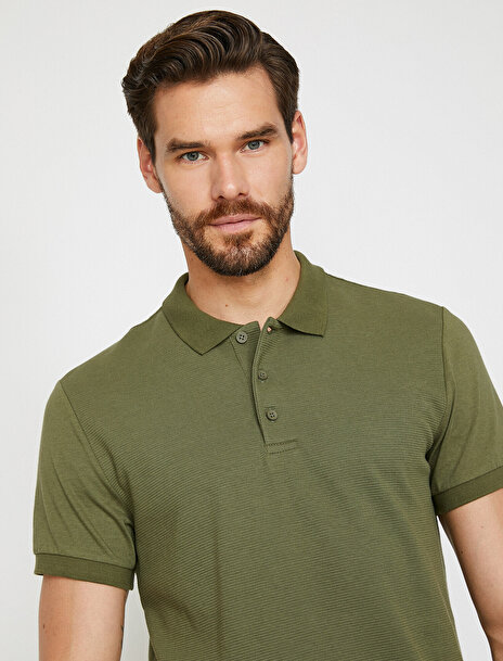 Koton Erkek Polo Yaka Dokulu Kumaş Slim Fit Tişört