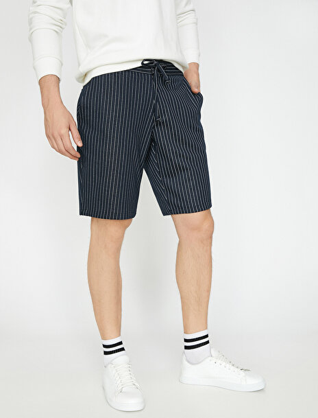 Koton Erkek Beli Bağcıklı Lastikli Çizgili Rahat Fit Şort