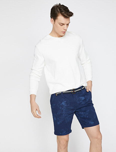 Koton Erkek Cep Detaylı Kemerli Yaprak Desenli Slim Fit Şort Koton Erkek Cep Detaylı Kemerli Yaprak Desenli Slim Fit Şort