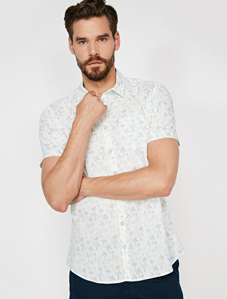 Koton Erkek Palmiye Desenli Tek Cepli Kısa Kollu Gömlek Koton Erkek Palmiye Desenli Tek Cepli Kısa Kollu Gömlek