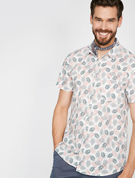 Koton Erkek Yaprak Desenli Tek Cepli Kısa Kollu Gömlek