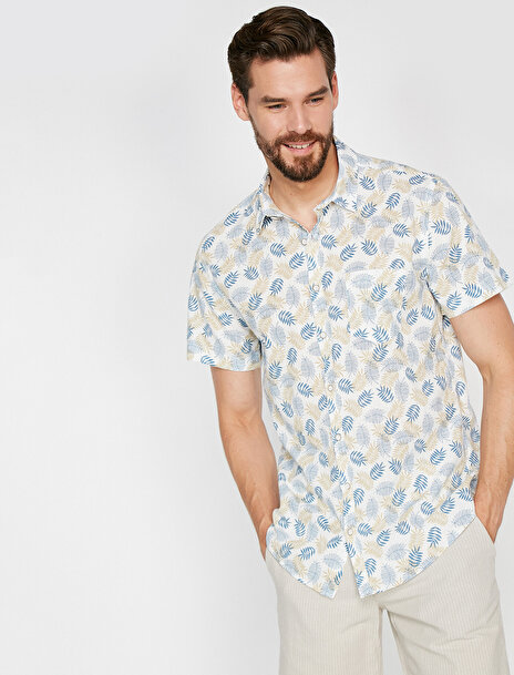 Koton Erkek Yaprak Desenli Tek Cepli Kısa Kollu Gömlek Koton Erkek Yaprak Desenli Tek Cepli Kısa Kollu Gömlek
