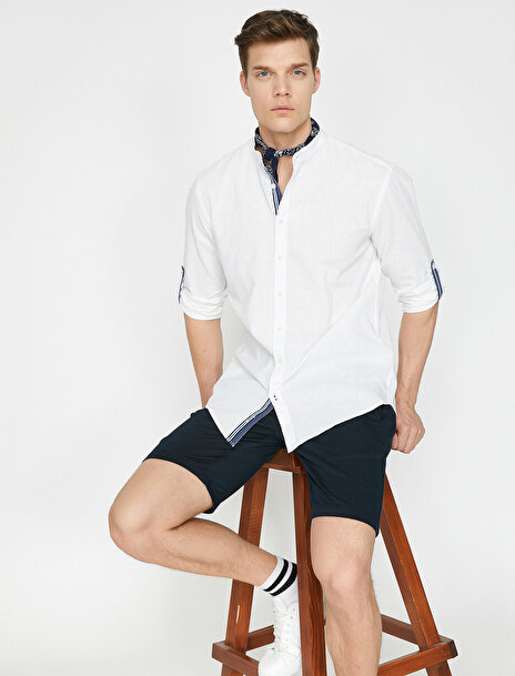 Koton Erkek Hakim Yaka Keten Karışımlı Uzun Kollu Casual Gömlek