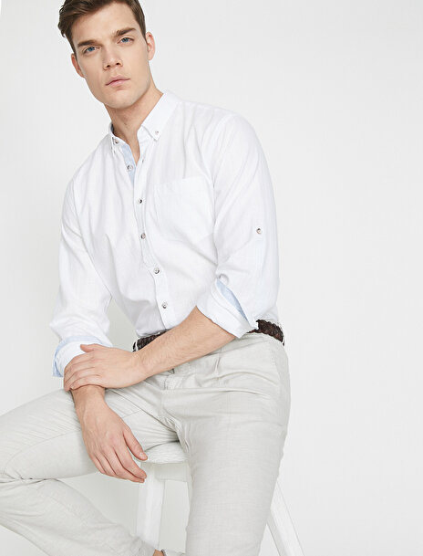 Koton Erkek Düğmeli Yaka Tek Cepli Apoletli Slim Fit Gömlek Koton Erkek Düğmeli Yaka Tek Cepli Apoletli Slim Fit Gömlek