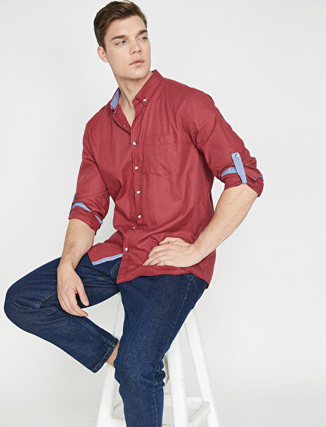 Koton Erkek Düğmeli Yaka Tek Cepli Apoletli Slim Fit Gömlek Koton Erkek Düğmeli Yaka Tek Cepli Apoletli Slim Fit Gömlek