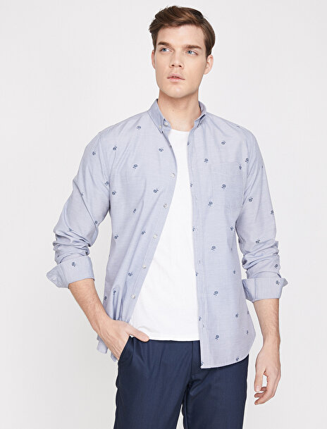 Koton Erkek Düğmeli Yaka Tek Cepli Minimal Desenli Casual Gömlek Koton Erkek Düğmeli Yaka Tek Cepli Minimal Desenli Casual Gömlek