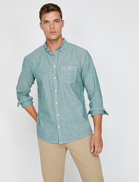 Koton Erkek Tek Cepli Cebi Düğme Detaylı Uzun Kollu Gömlek Koton Erkek Tek Cepli Cebi Düğme Detaylı Uzun Kollu Gömlek