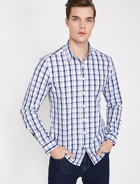 Koton Erkek Nakışlı Ekoseli Slim Fit Casual Gömlek