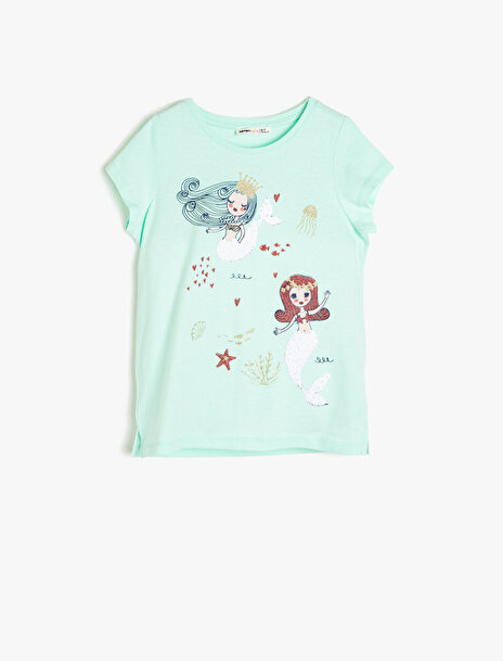 Koton Kız Çocuk Bisiklet Yaka Pamuklu Yumuşak Çift Taraflı Pullu Motifli Tişört Koton Kız Çocuk Bisiklet Yaka Pamuklu Yumuşak Çift Taraflı Pullu Motifli Tişört