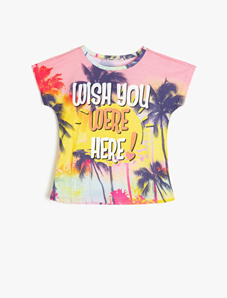 Koton Kız Çocuk Pamuklu Yumuşak Kumaşından Simli Yazılı Baskılı Kısa Kollu Tshirt