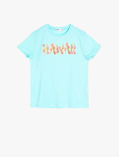 Koton Kız Çocuk Pamuklu Yumuşak Kumaştan Püsküllü Yazılı İşlemeli Tişört