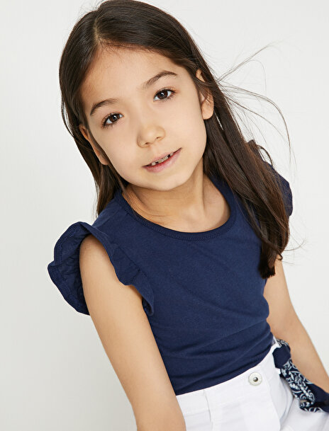 Koton Kız Çocuk Basic Omzu Fırfırlı Pamuklu Yumuşak Kumaştan Atlet