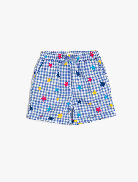 Koton Kız Çocuk Kareli Poplin Kumaştan Cepli Süs Fiyonklu Beli Lastikli Kısa Şort